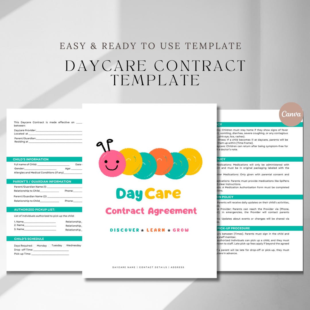 Editable Daycare Contract, Home Daycare Contract, Daycare Agreement ...