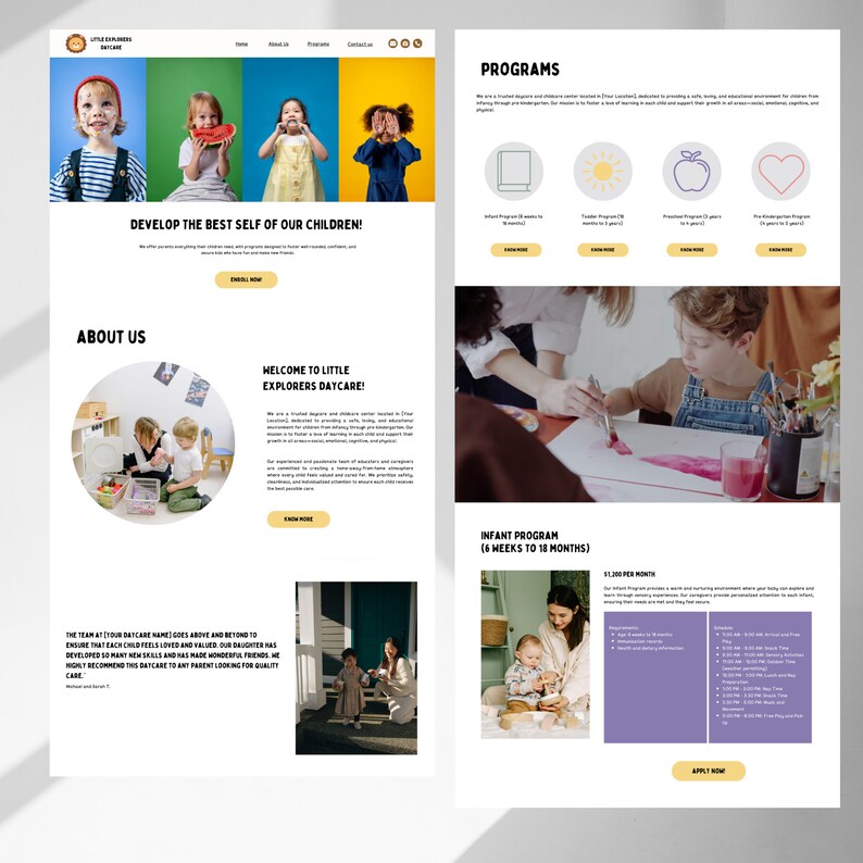 Kids Daycare Website Template Canva Childcare Nursery Provider Sales ...