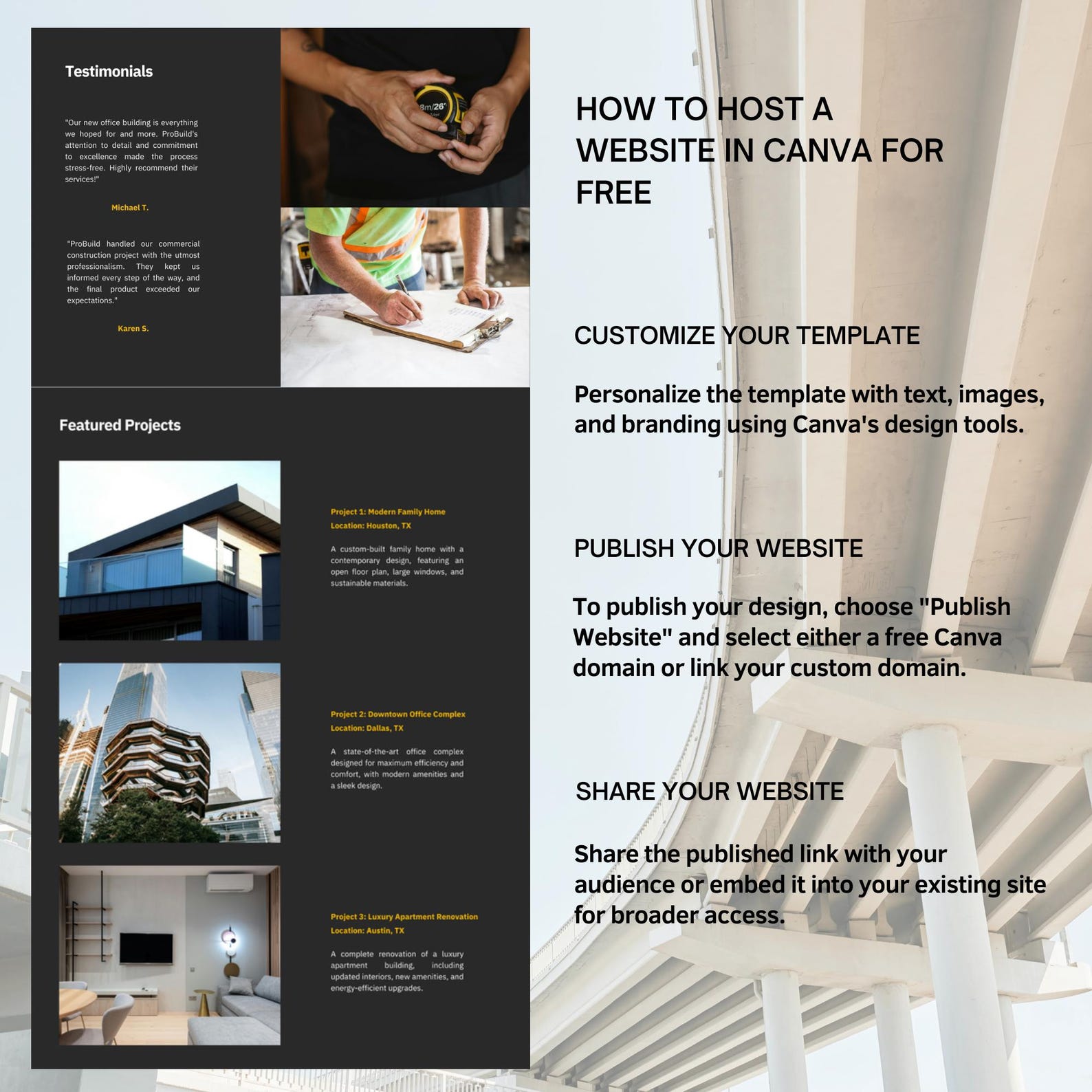 Construction Landing Page Template Canva Website Canva Template Builder ...