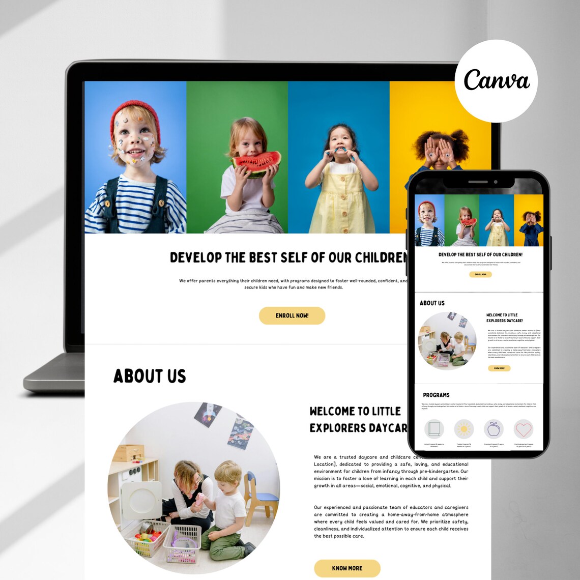 Kids Daycare Website Template Canva Childcare Nursery Provider Sales ...