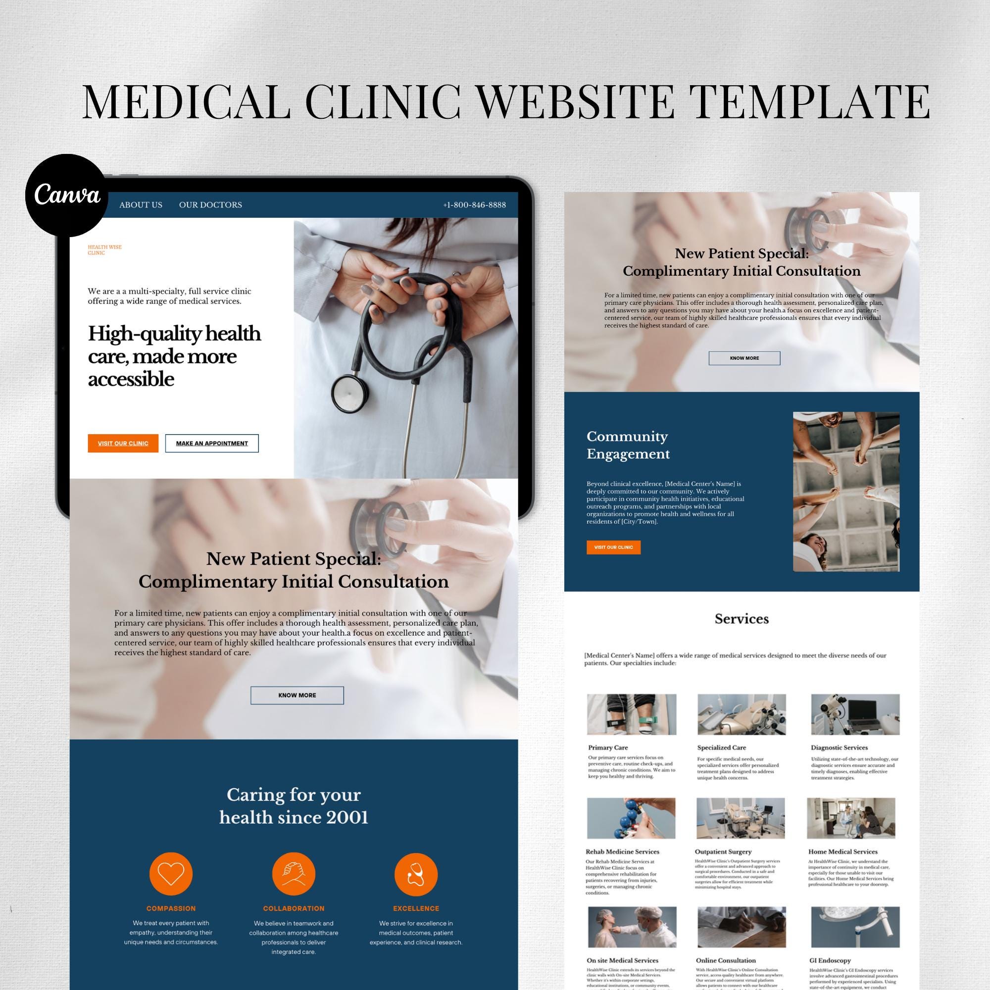 Medical Clinic Canva Website, Healthcare Landing Page Design ...