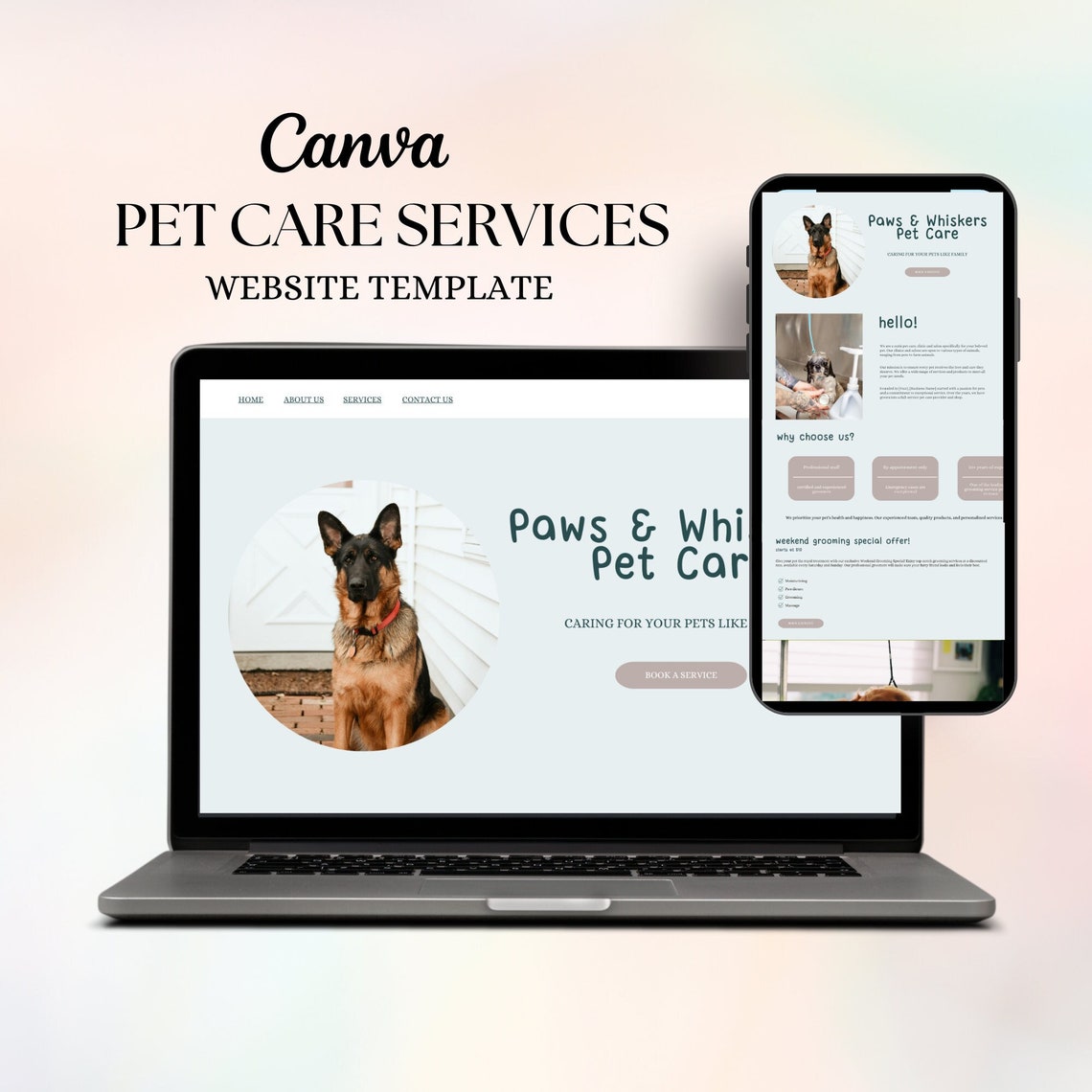 Pet Website Business Canva Template, Website Design for Dog Groomer ...