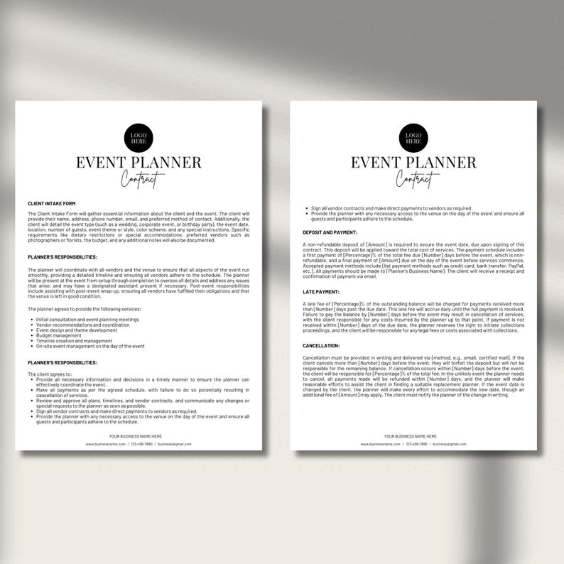 Event Planner Contract Template | Event Planner Client Forms | Wedding ...