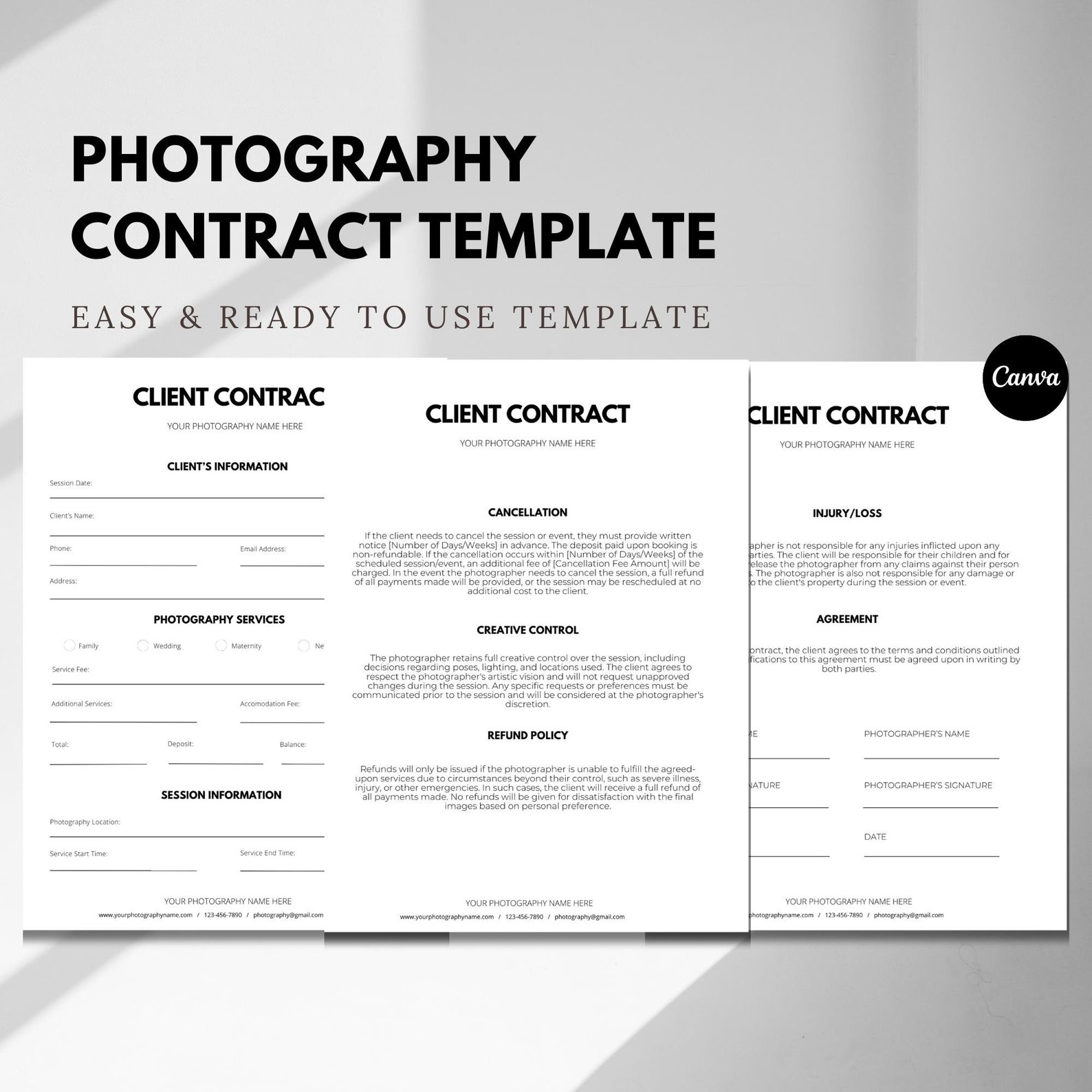 Photography Client Contract Template | Photography Forms | Client ...
