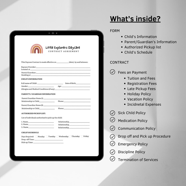 Daycare Contract Editable Daycare Forms, Childcare Forms, Daycare ...