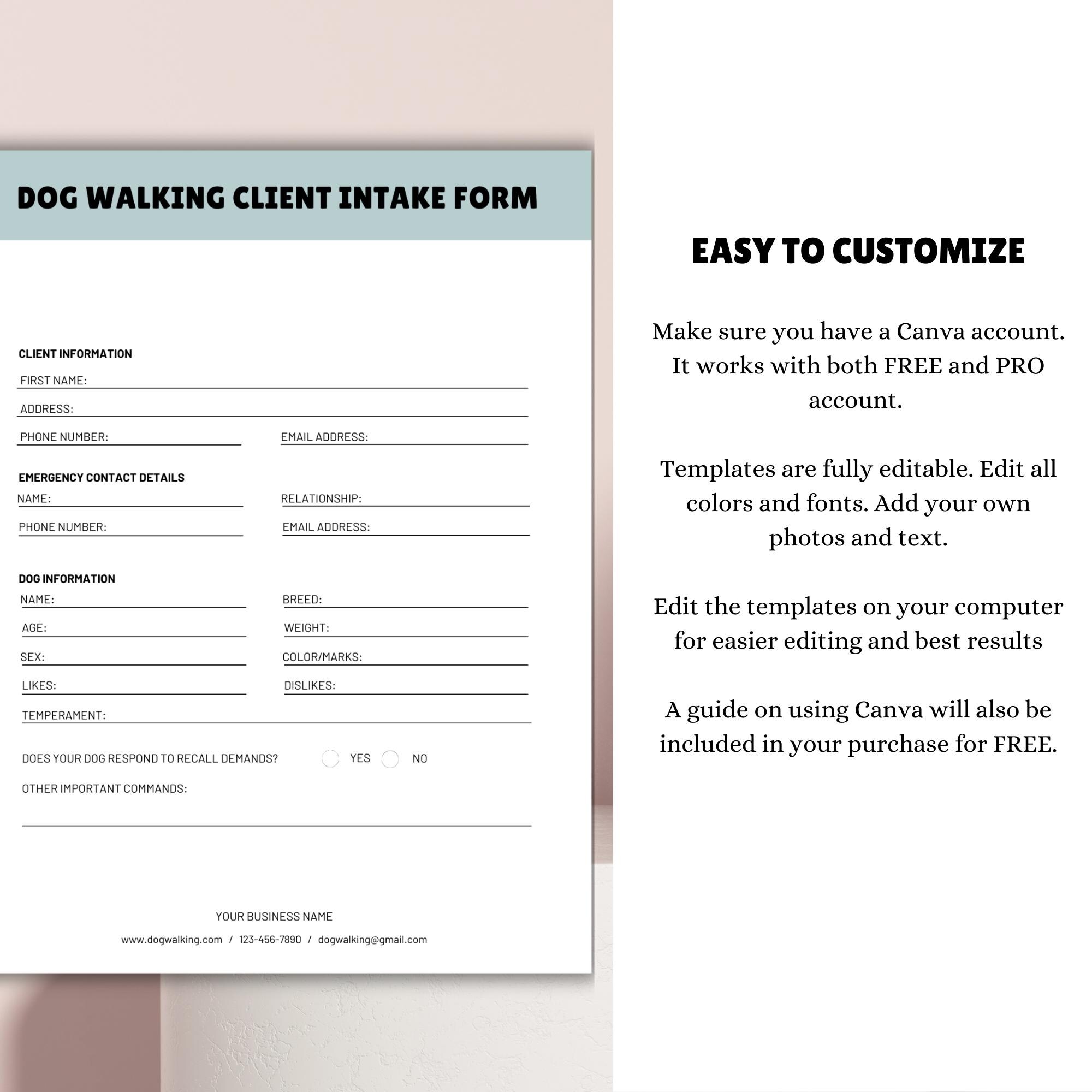 Dog Walking Service Agreement Contract Template, Editable & Printable ...