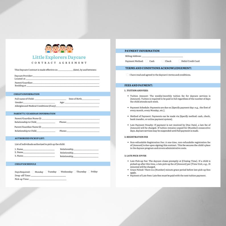 Daycare Forms, Daycare Contract, Daycare Starter Kit, Childcare Forms ...