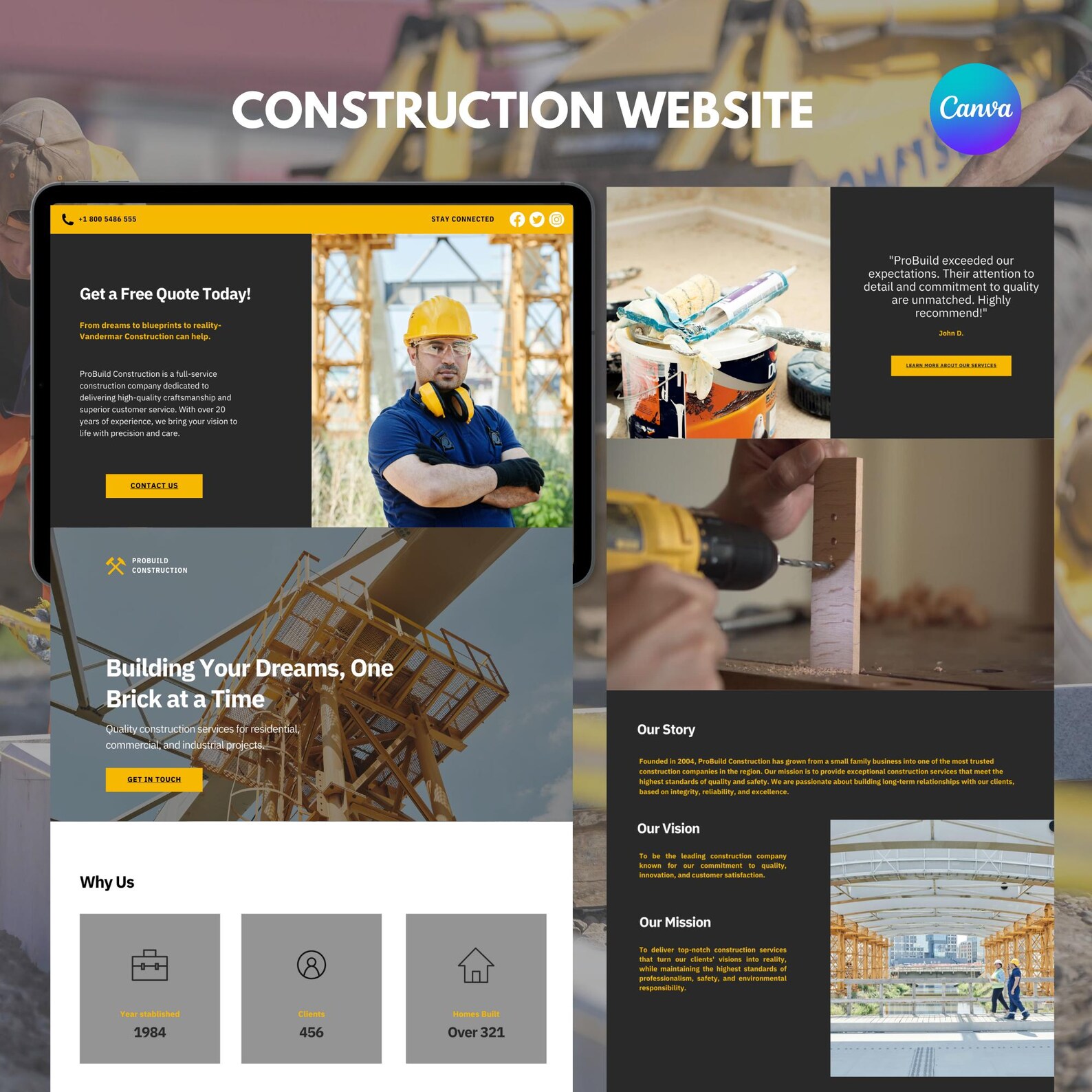 Construction Website Template, Builder Website, Contractor Website ...