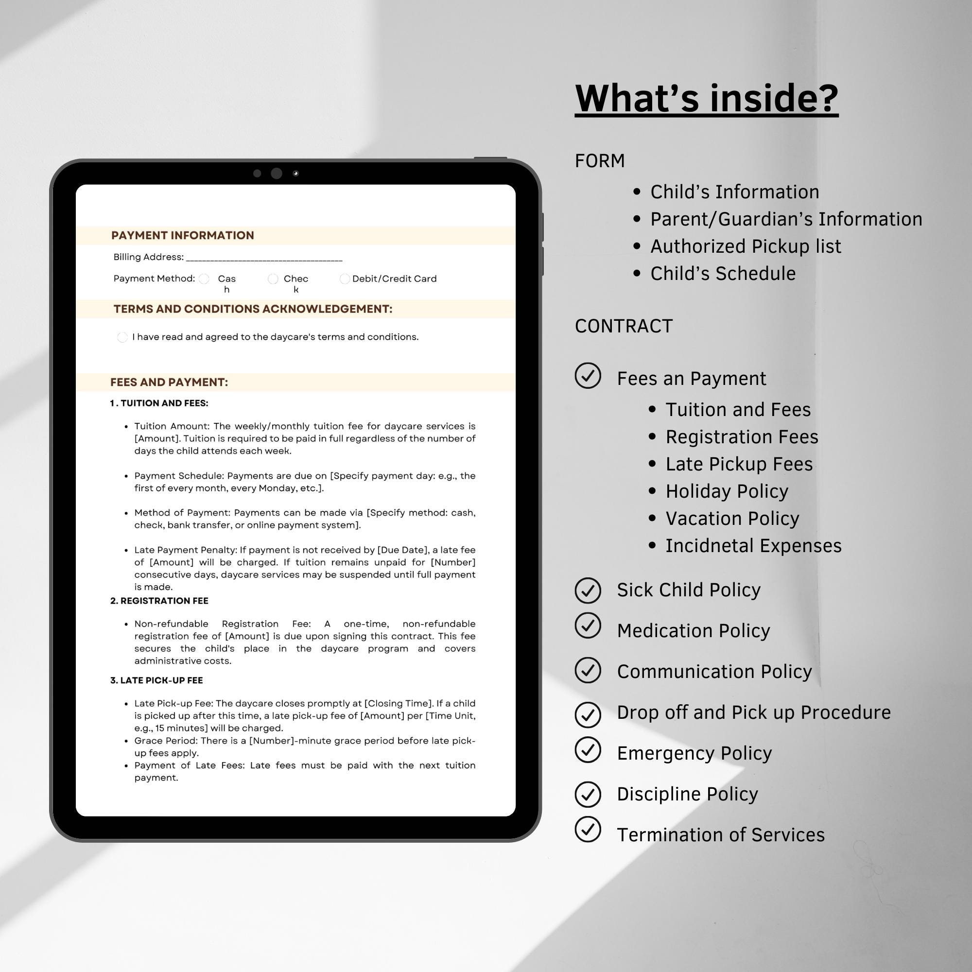 Daycare Forms, Daycare Contract, Daycare Starter Kit, Childcare Forms ...