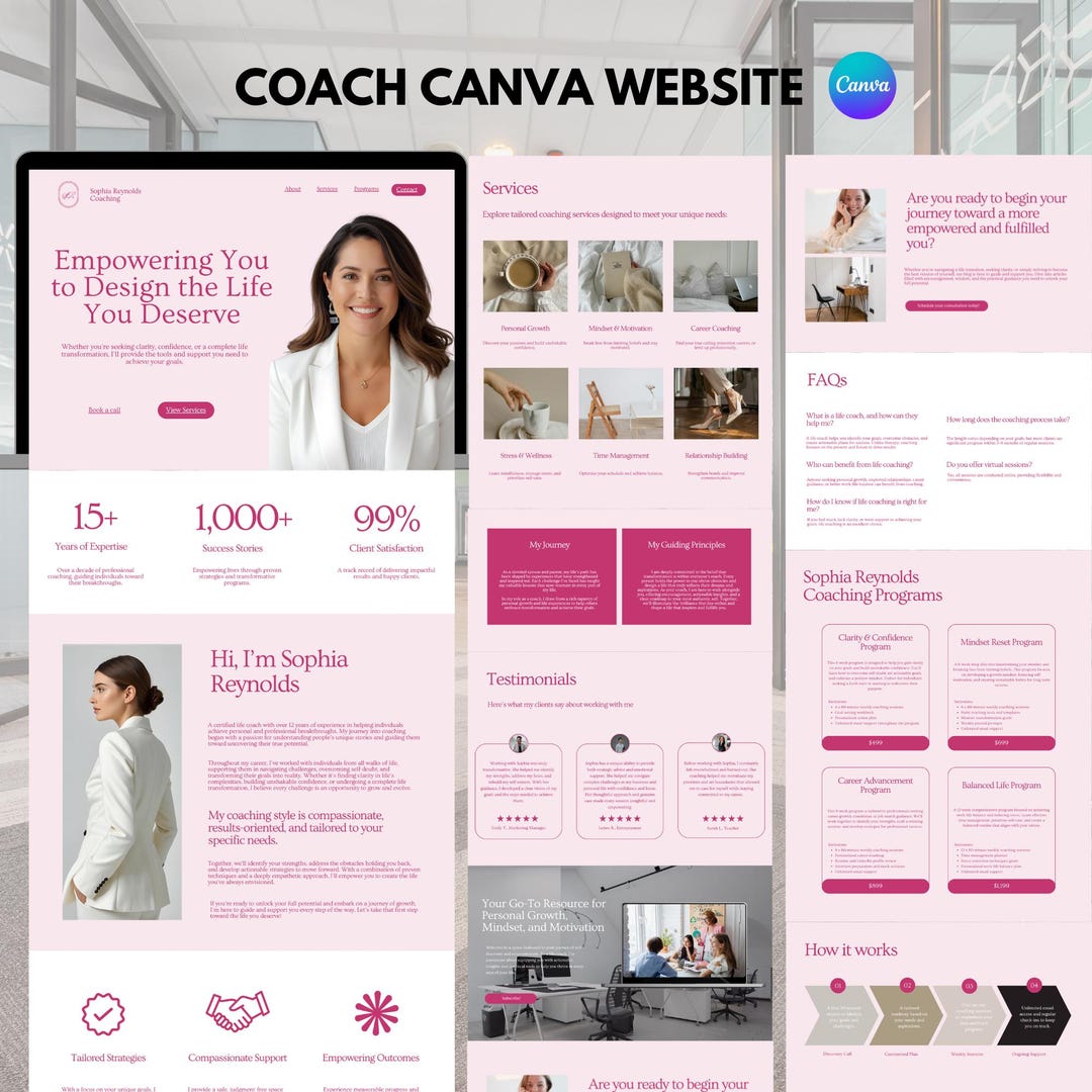 Life Coach Canva Website Template Coaching Template Therapist Web Site ...