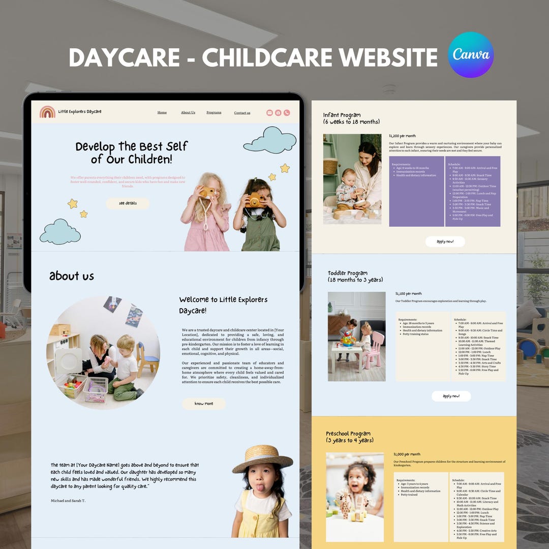 Childcare Canva One Page Website Template. Playful Daycare Website ...