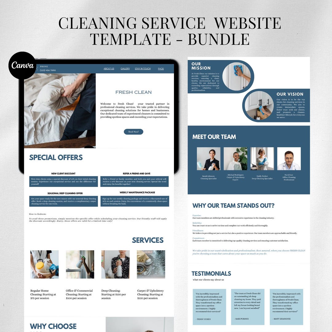 Cleaning Website Template Editable Canva Website Design for Commercial ...