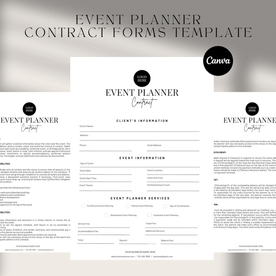 Event Planner Contract Template | Event Planner Client Forms | Wedding ...