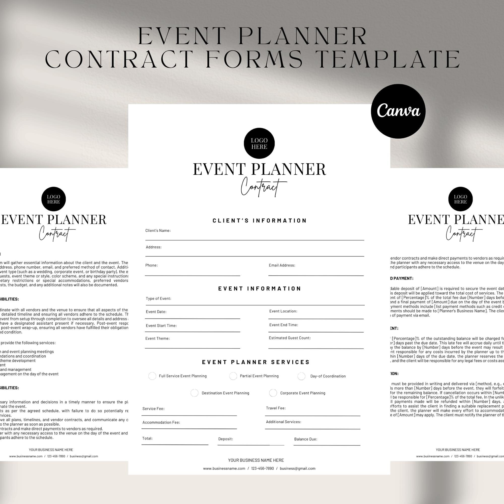 Event Planner Contract Template | Event Planner Client Forms | Wedding ...