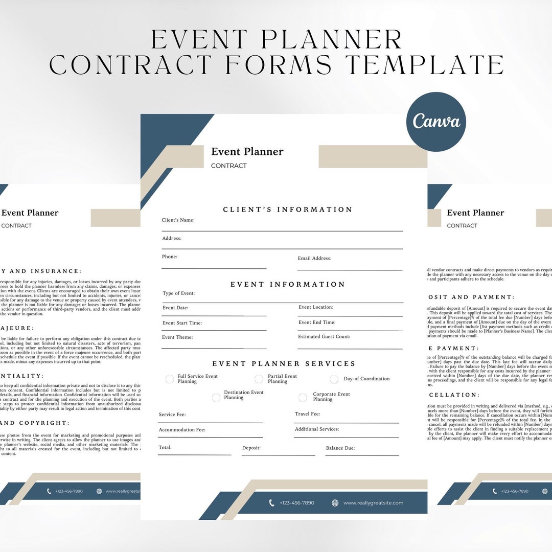 Event Planner Contract Template, Event Planner Client Forms, Wedding ...