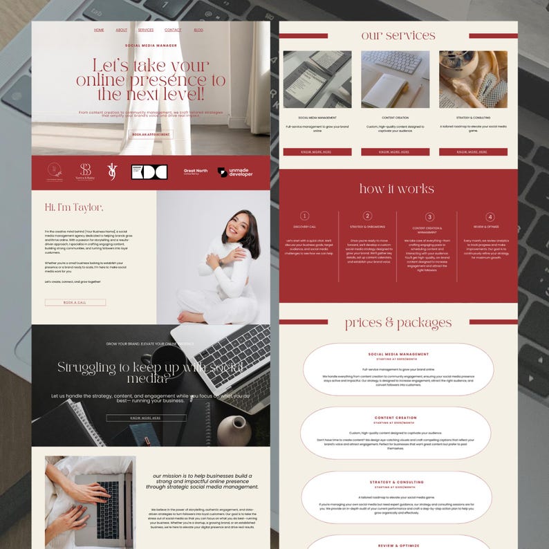 Minimal Canva Website Template, Red Beige Aesthetic Business Website ...