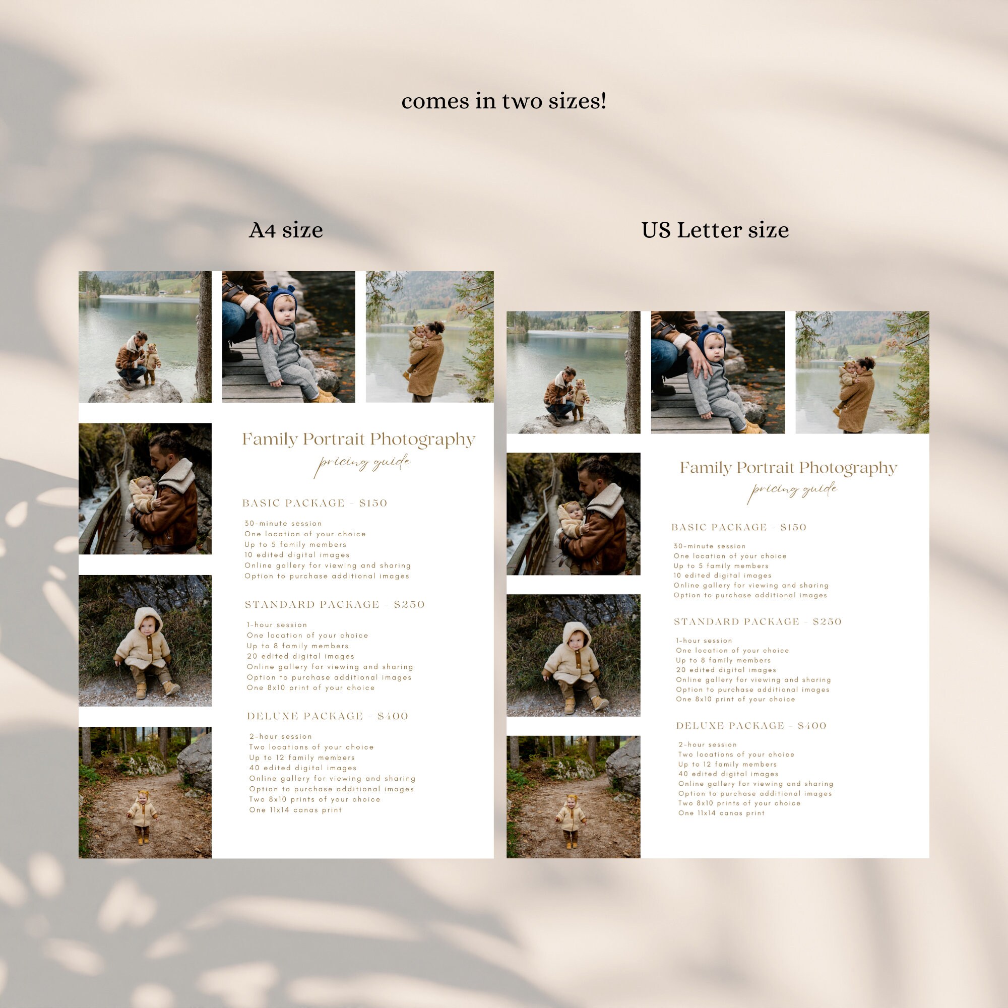 Photography Pricing Guide Template Photography Price List Family Mini ...