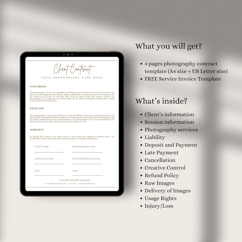 Photography Client Contract Template | Photography Forms | Client ...