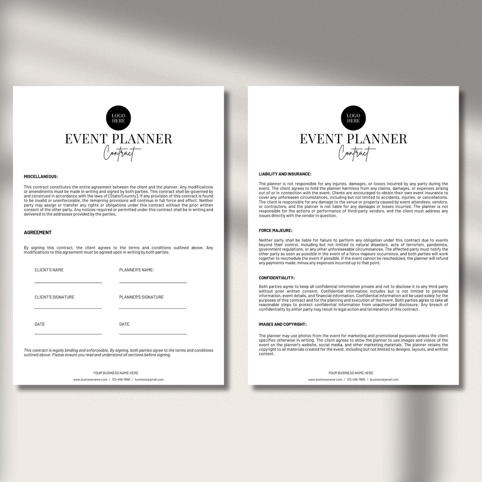 Event Planner Contract Template | Event Planner Client Forms | Wedding ...