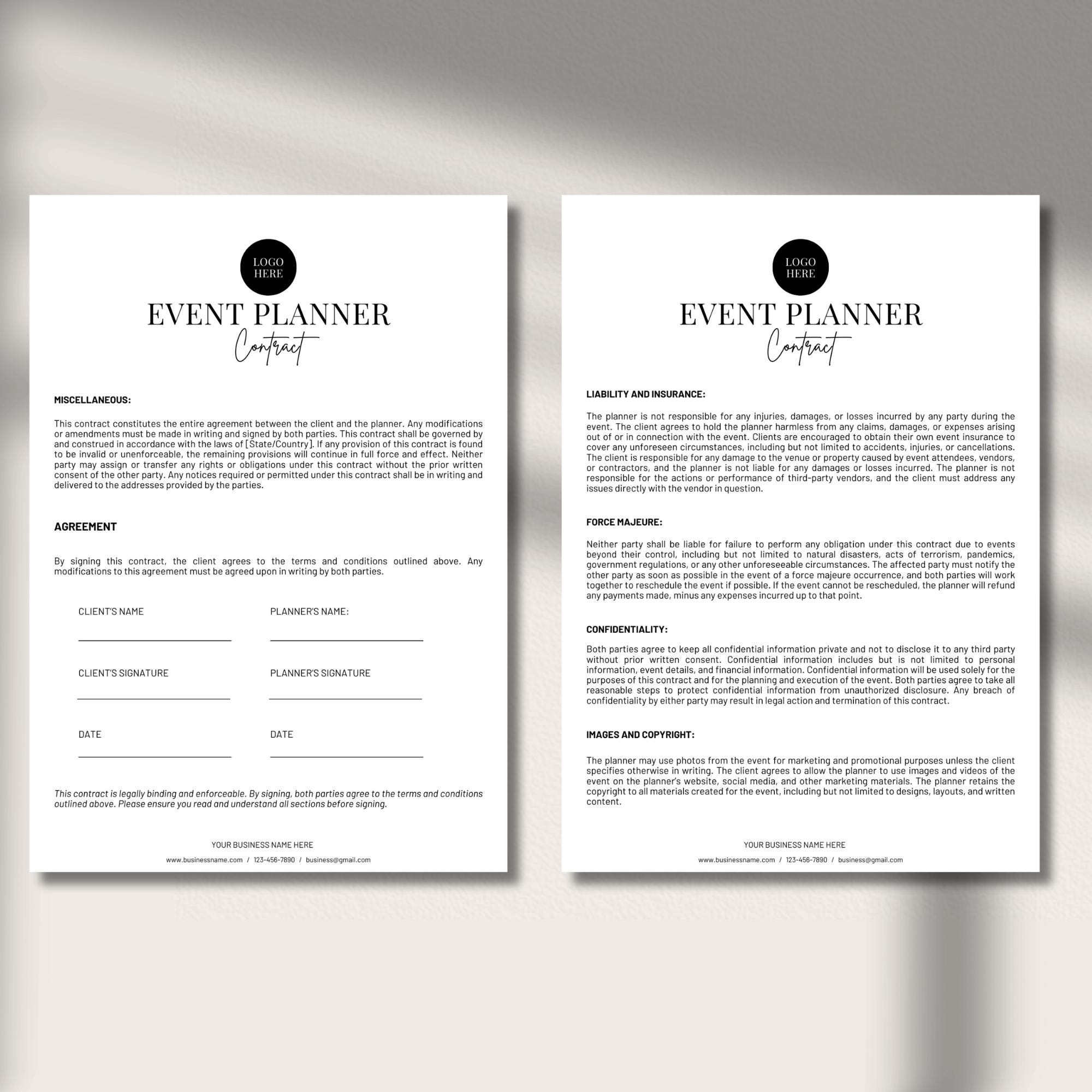 Event Planner Contract Template | Event Planner Client Forms | Wedding ...