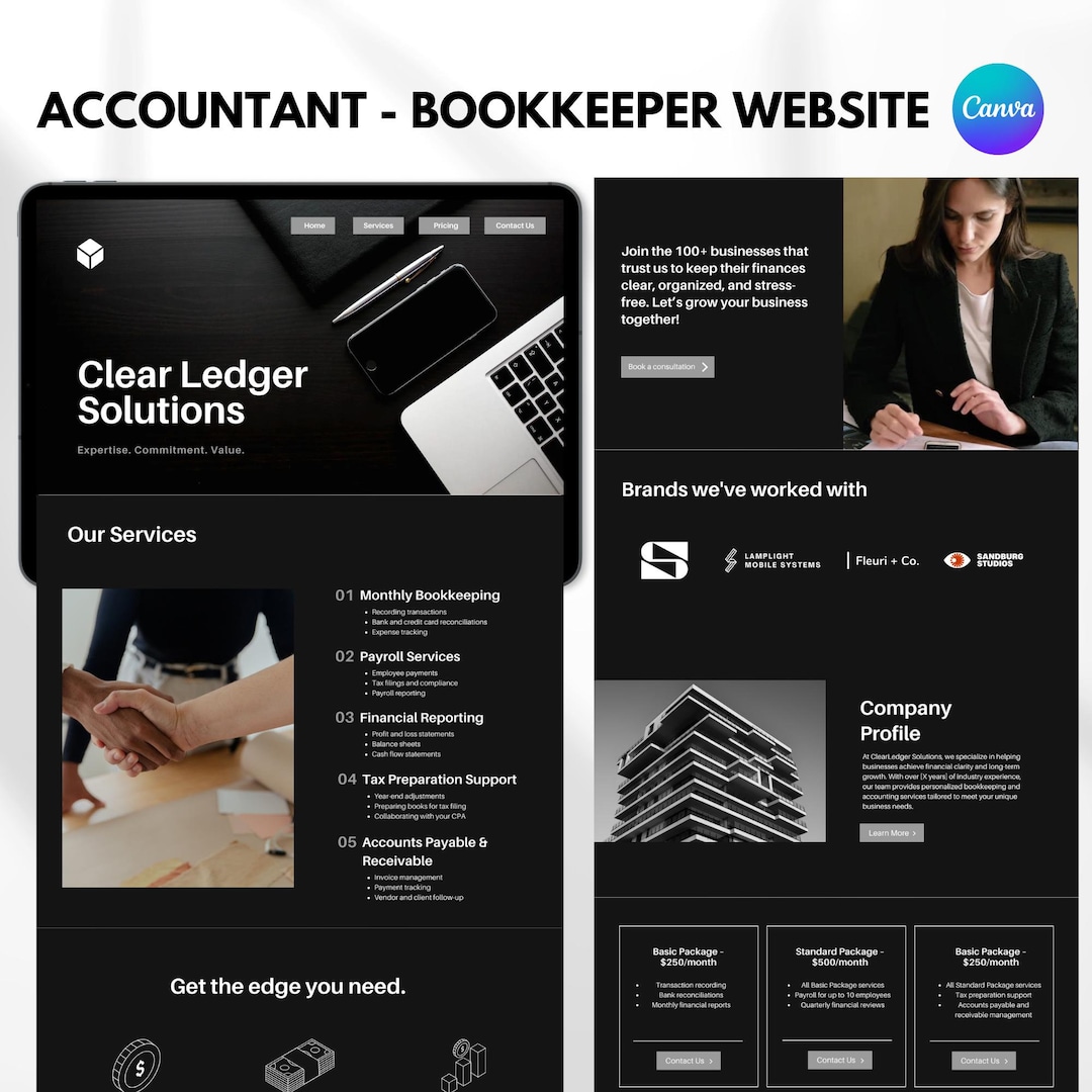 Bookkeeping Website Template Editable in Canva Custom Design for ...