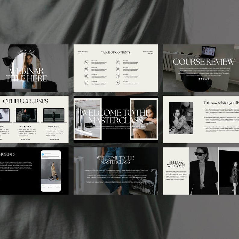 Webinar Slide Deck Presentation Template, Elegant Masterclass Template ...