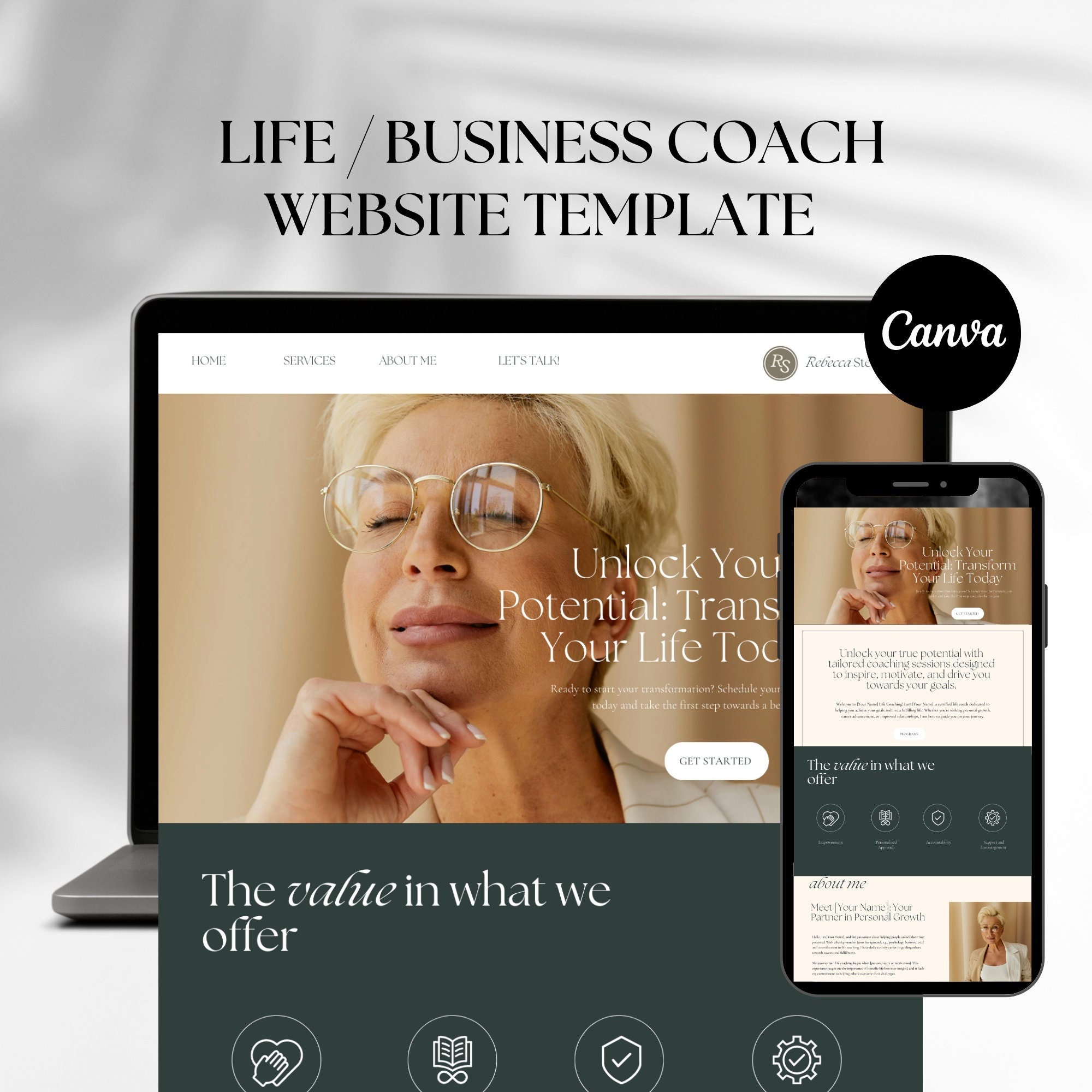 Coach Website Canva Template Design Coaching Course Sales Funnels ...