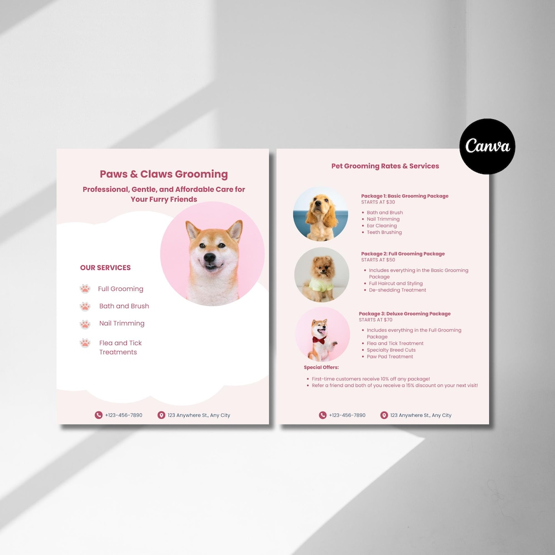 Dog Grooming Flyer Template, Pet Business Flyer Template, Dog Grooming ...