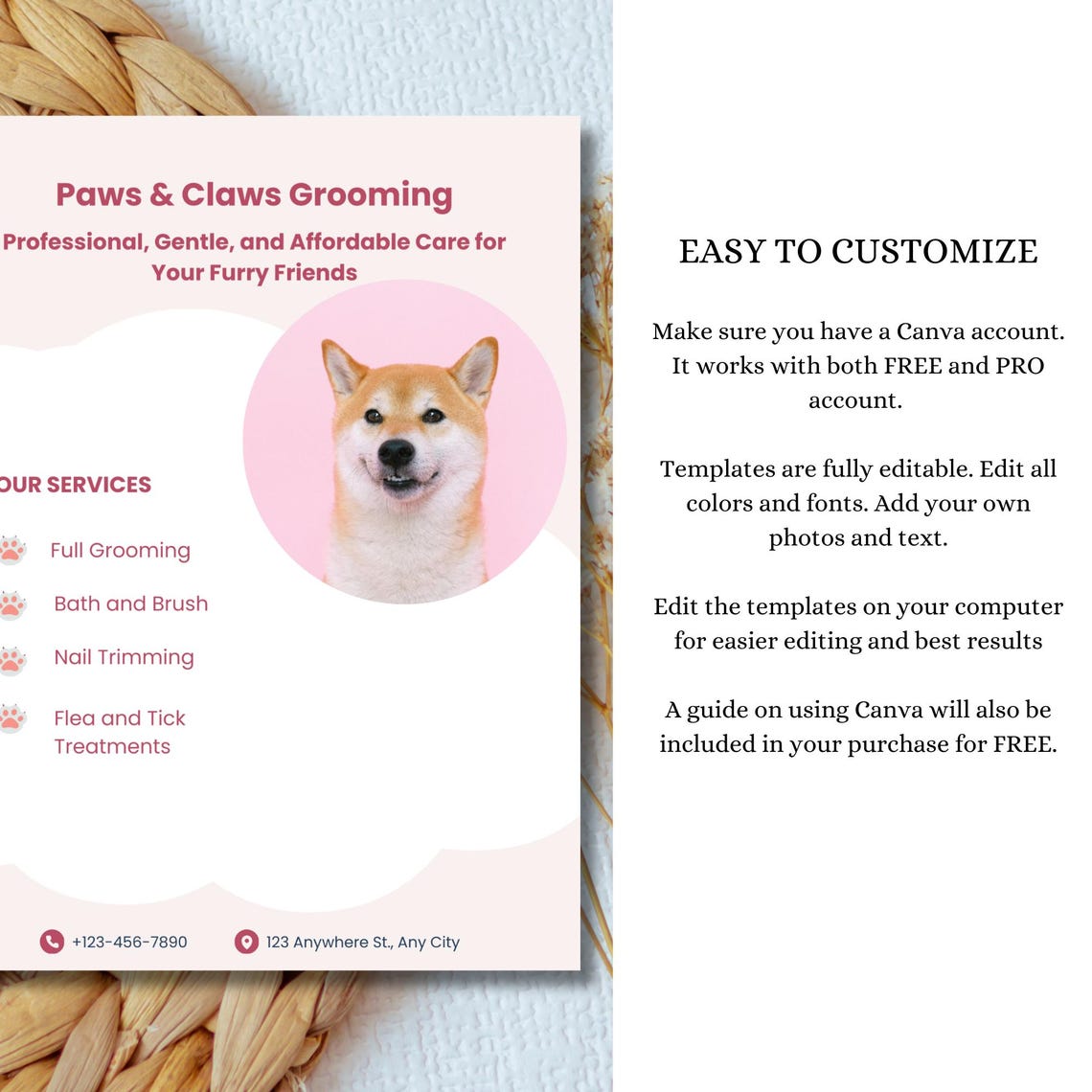 Dog Grooming Flyer Template, Pet Business Flyer Template, Dog Grooming ...