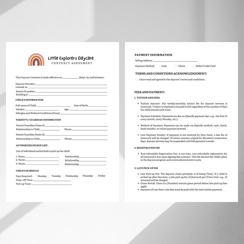 Daycare Contract Editable Daycare Forms, Childcare Forms, Daycare ...