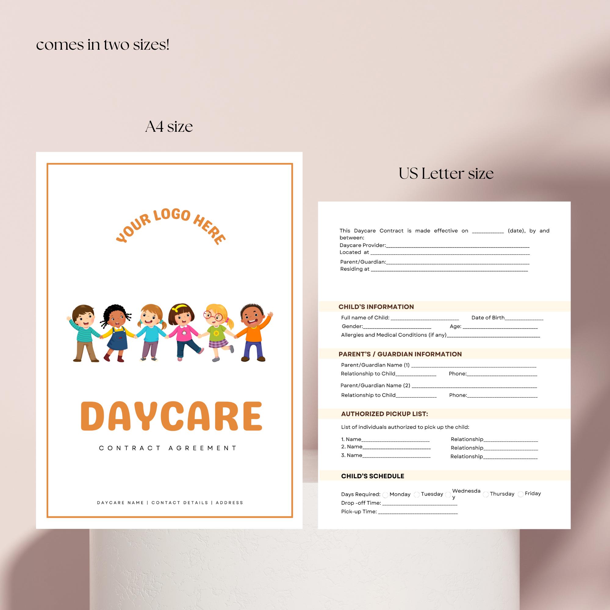 Daycare Forms, Daycare Contract, Daycare Starter Kit, Childcare Forms ...