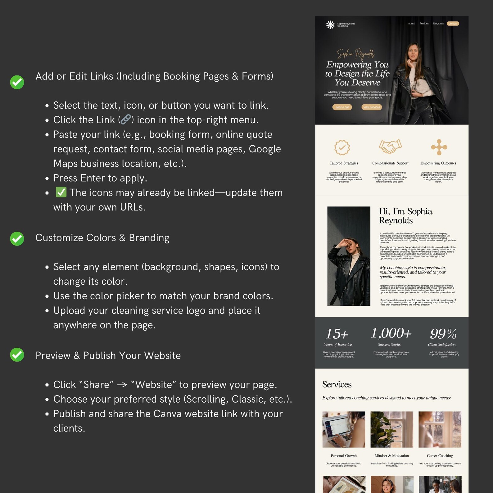 Life Coach Canva Website Template Coaching Template Therapist Web Site ...