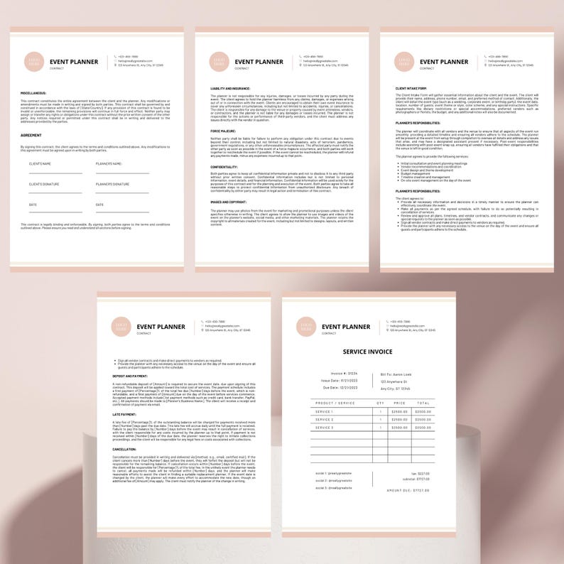 Event Planner Contract Template | Event Planner Client Forms | Wedding ...