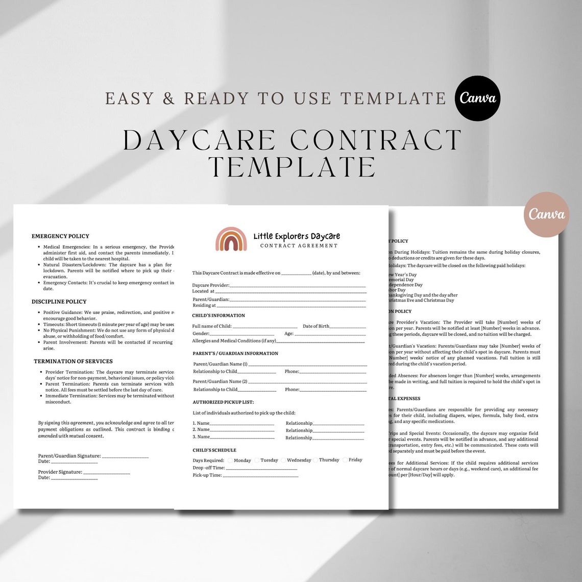 Daycare Forms, Daycare Contract, Daycare Starter Kit, Childcare Forms ...