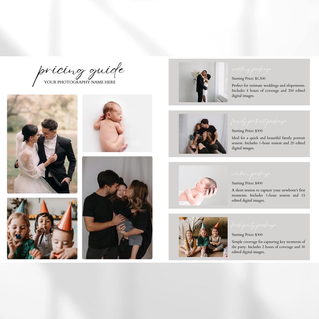 Wedding Photography Pricing Template | Wedding Pricing Guide List ...