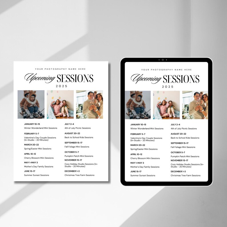 Photographer Price Guide Canva Template Upcoming Sessions Photography ...
