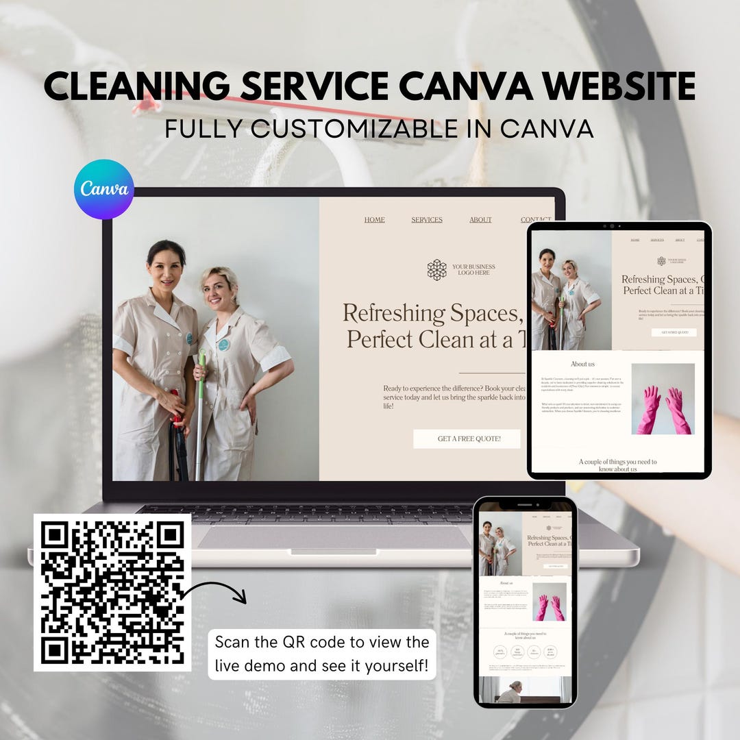 Cleaning Website Template Editable Canva Website Design for Commercial ...