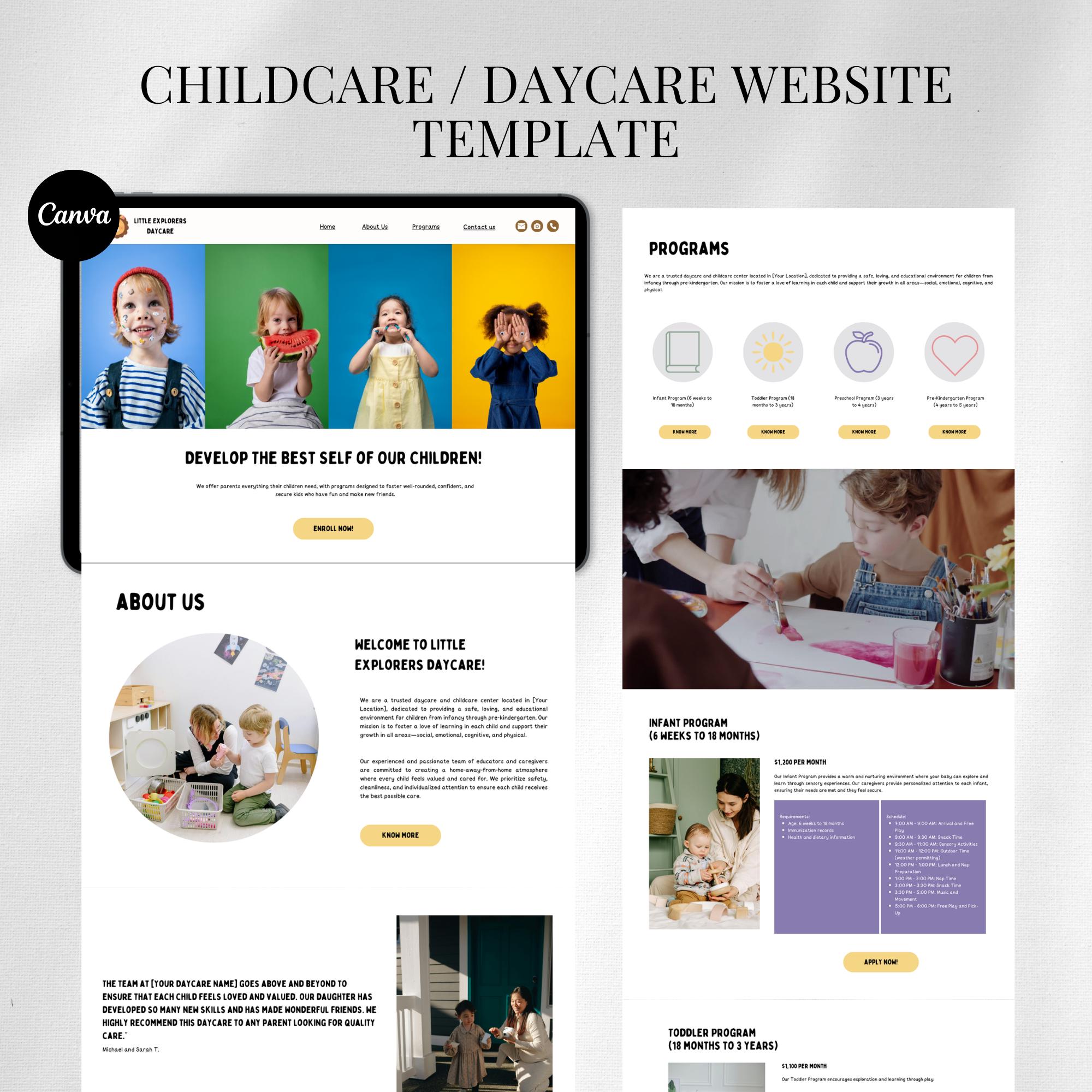 Kids Daycare Website Template Canva Childcare Nursery Provider Sales ...