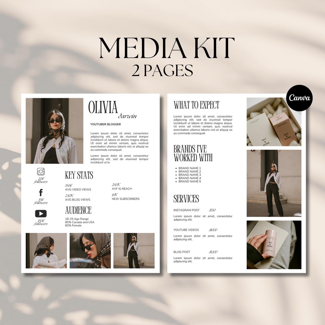 Media Kit Canva Template| Instagram Media Kit| Influencer Rate Sheet Template| Blogger Press Kit ...