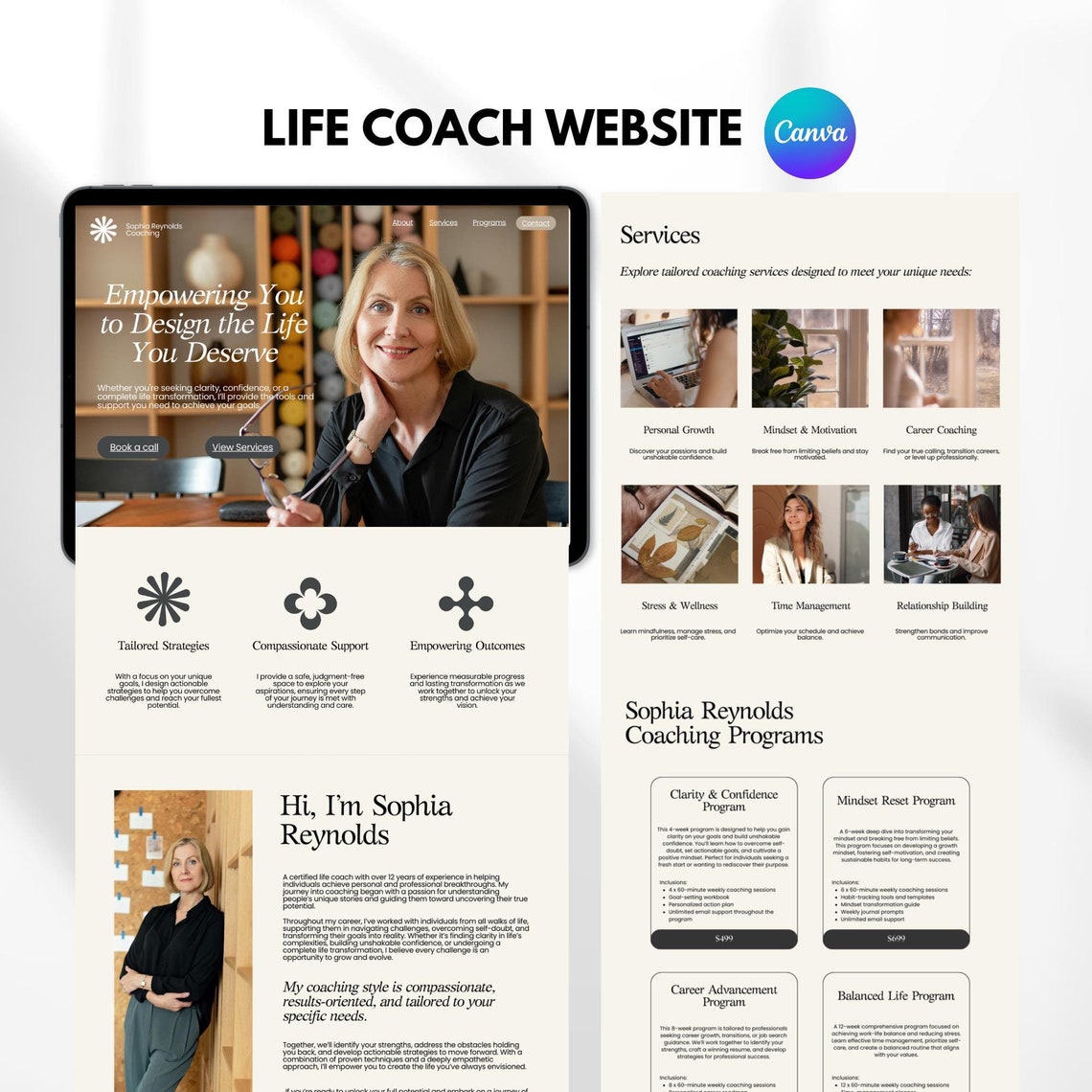 Canva Website Template for Life Coach Coaching Template Therapist Web ...
