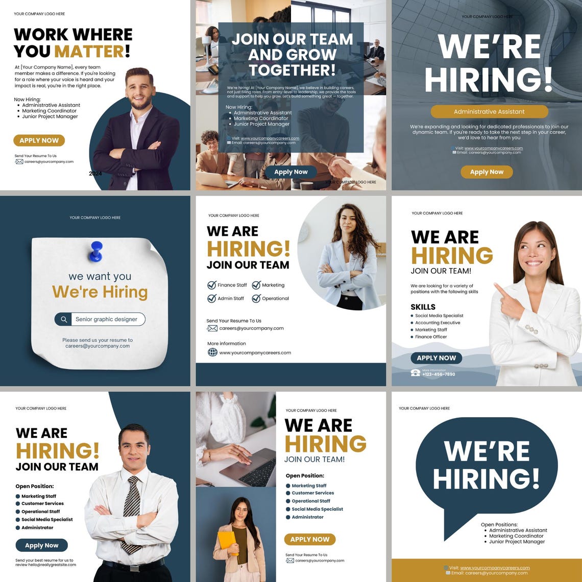 Recruitment Service Blue Canva Instagram Post Template Recruitment ...