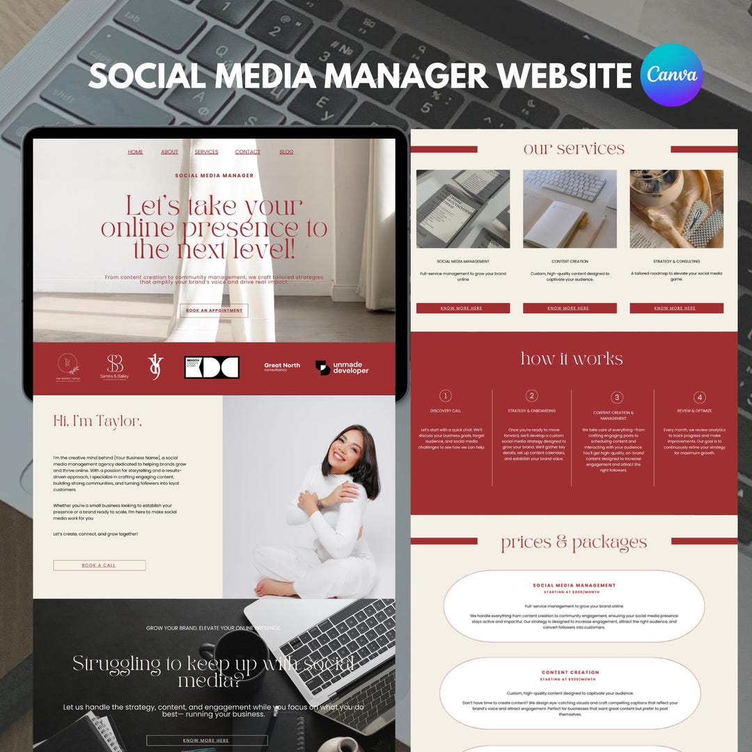 Minimal Canva Website Template, Red Beige Aesthetic Business Website ...
