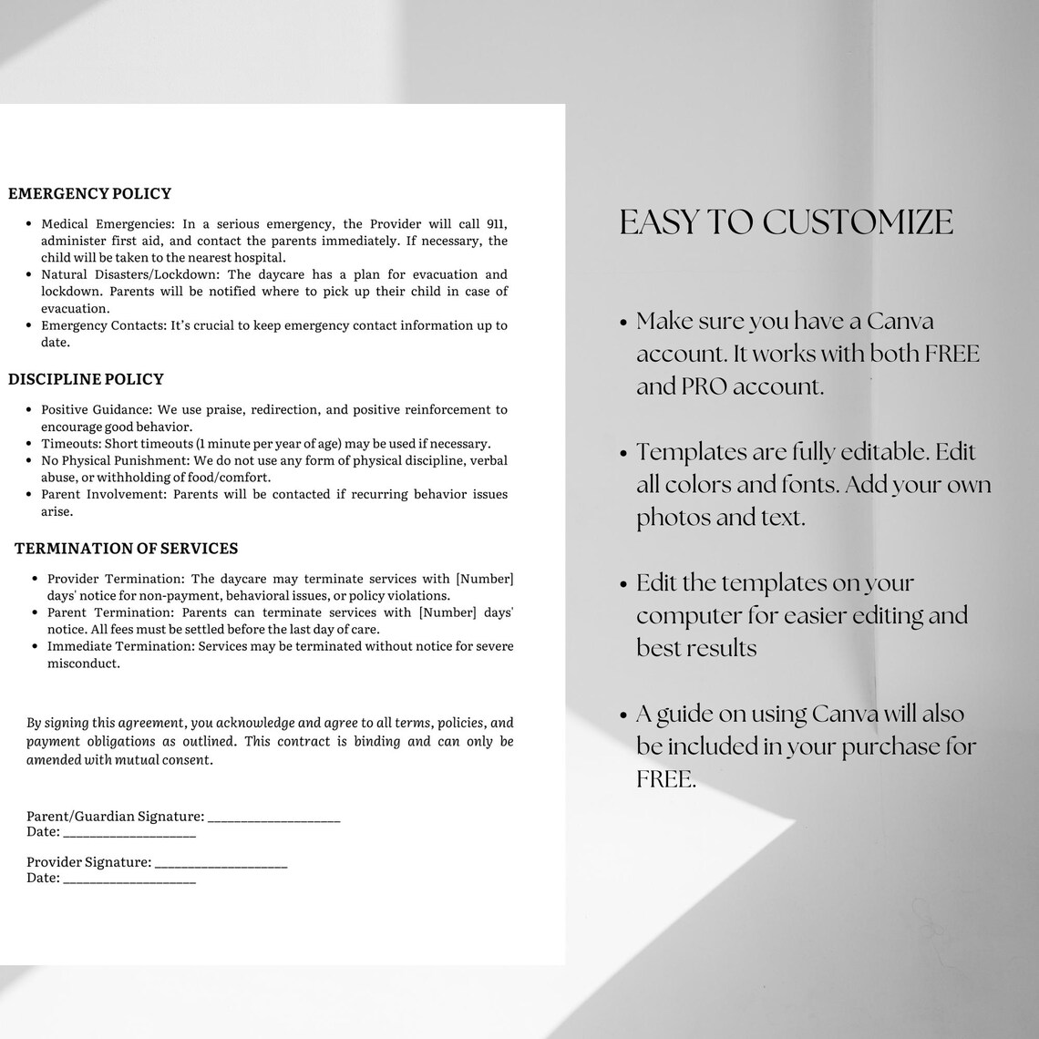 Daycare Forms, Daycare Contract, Daycare Starter Kit, Childcare Forms ...