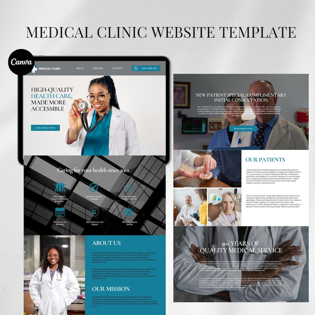 Medical Clinic Canva Website, Healthcare Landing Page Design ...