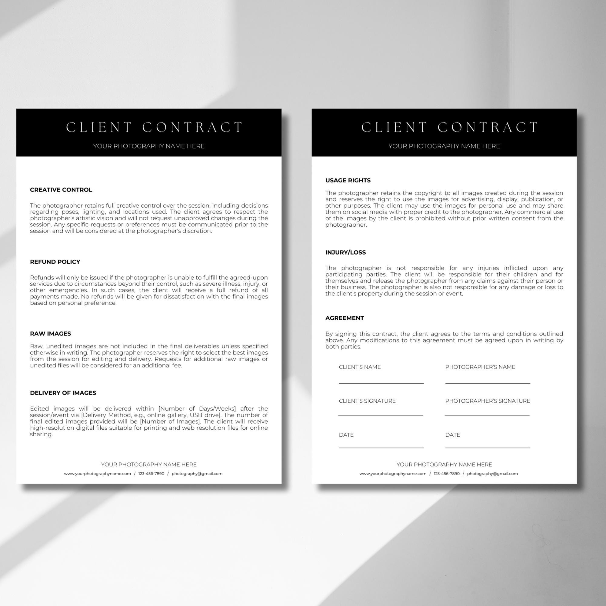 Photography Client Contract Template | Photography Forms | Client ...