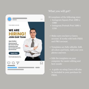 Recruitment Service Blue Canva Instagram Post Template Recruitment ...