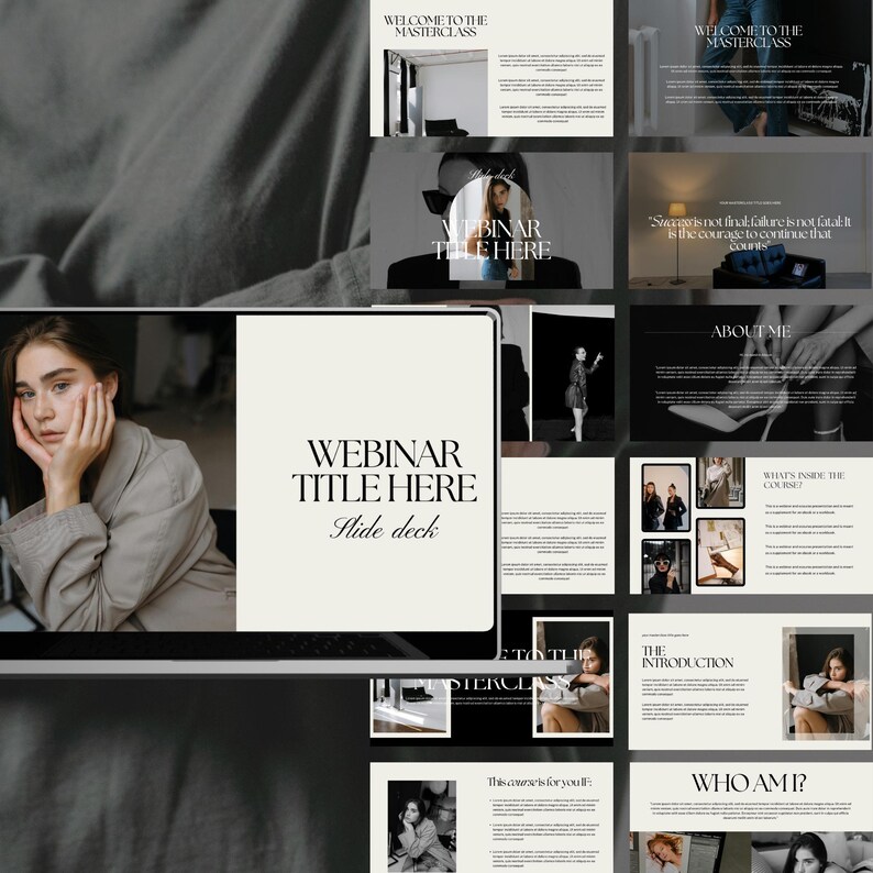 Webinar Slide Deck Presentation Template, Elegant Masterclass Template ...