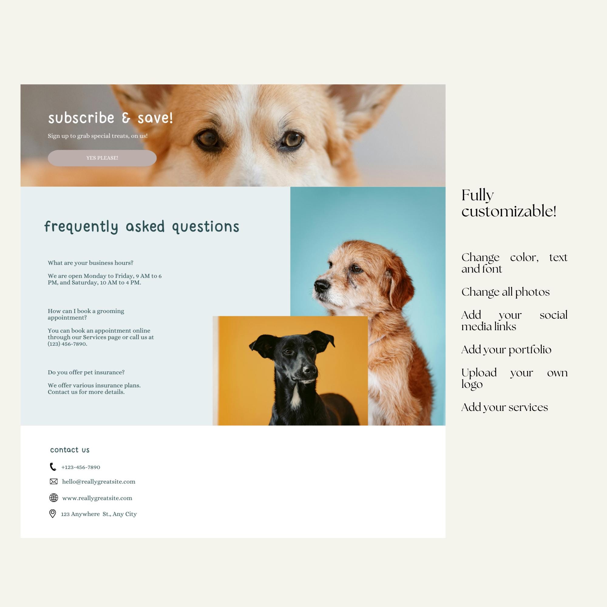 Pet Services Website, Canva Website Template, Website Design for Dog ...