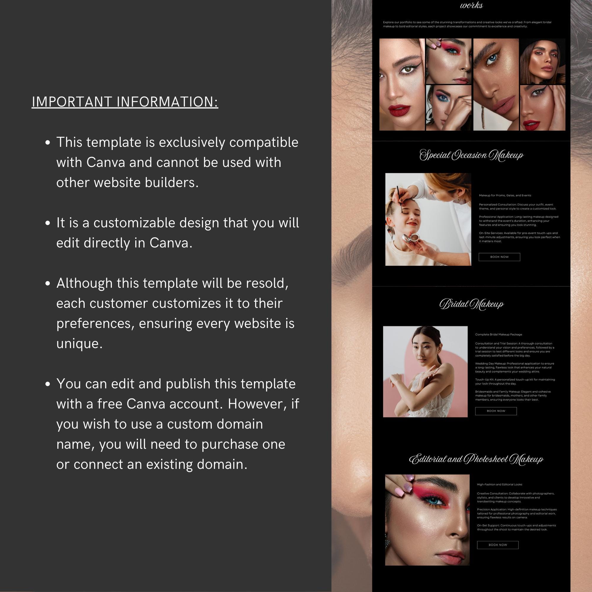 Makeup Artist Website Canva Template | Makeup Portfolio | Luxury ...