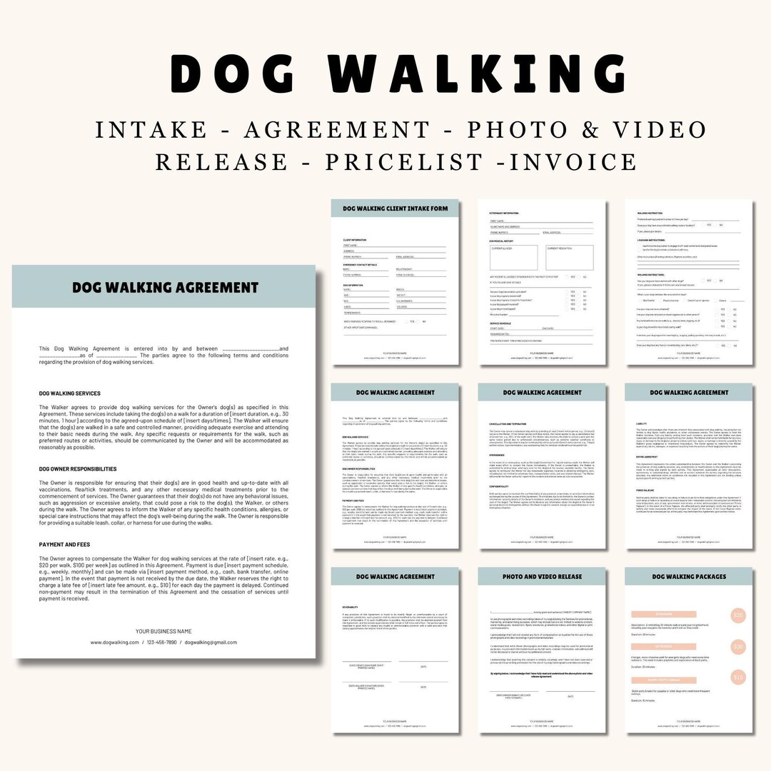 Dog Walking Service Agreement Contract Template, Invoice Editable ...